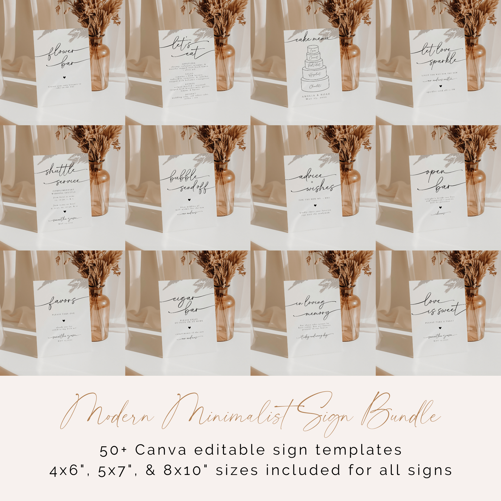 Modern Minimalist Wedding Sign Bundle Editable In Canva – SincerelyByNicole