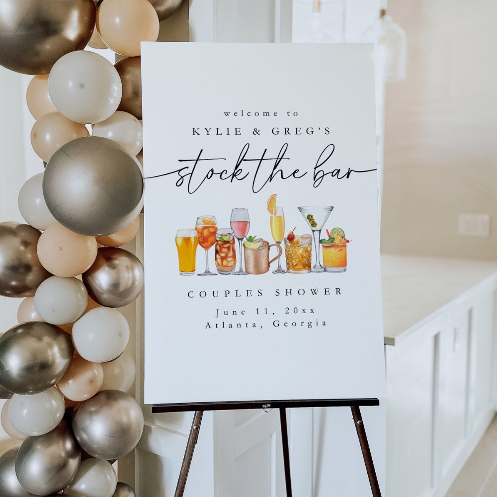 Modern Stock The Bar Couples Shower Welcome Sign Template OLIVIA ...