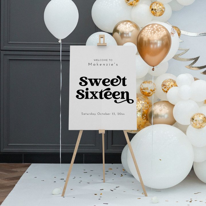 Sweet 16 Birthday Party Retro Welcome Sign Template Editable In Canva ...