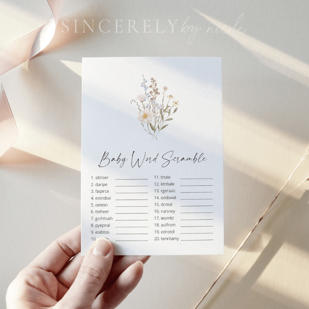 Wildflower Baby Shower Game Baby Word Scramble – SincerelyByNicole